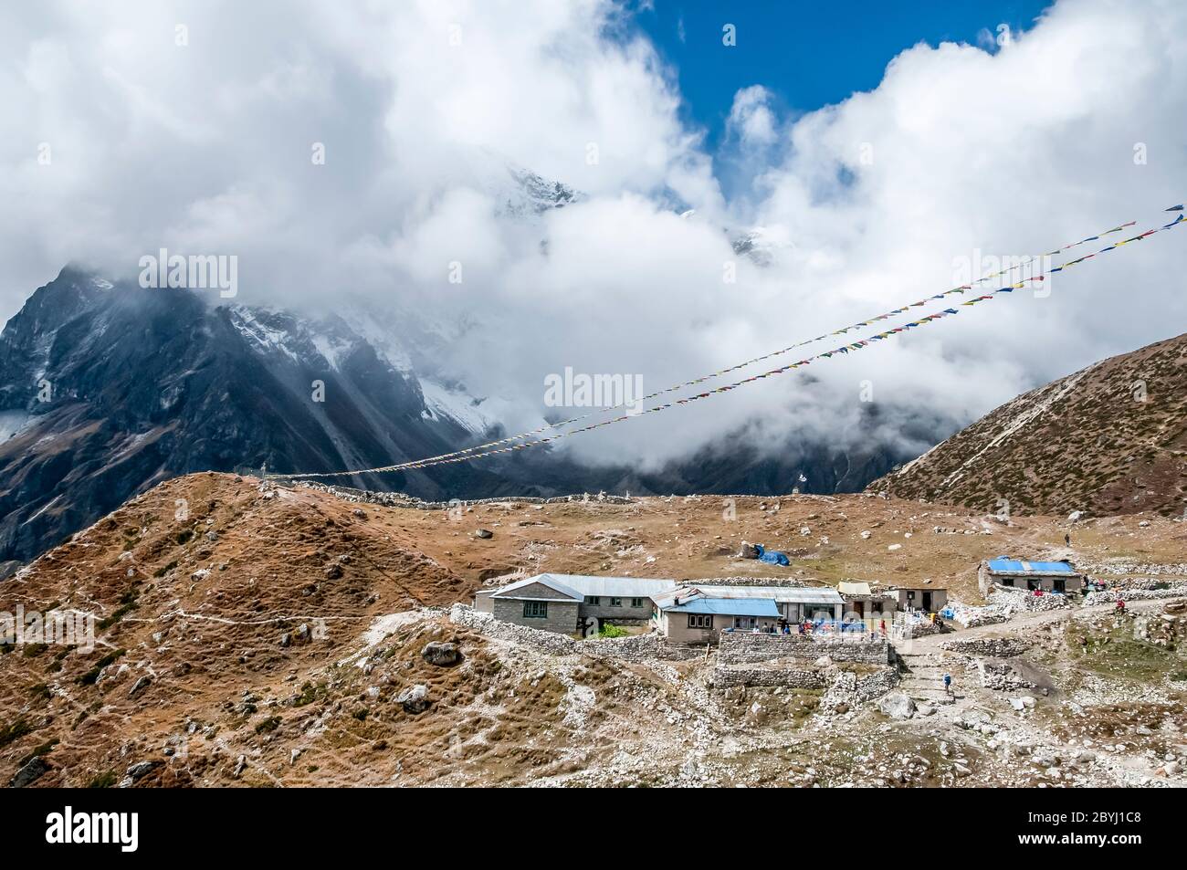 Nepal. Island Peak Trek. Looking towards the peaks of Ama Dablam Mount ...