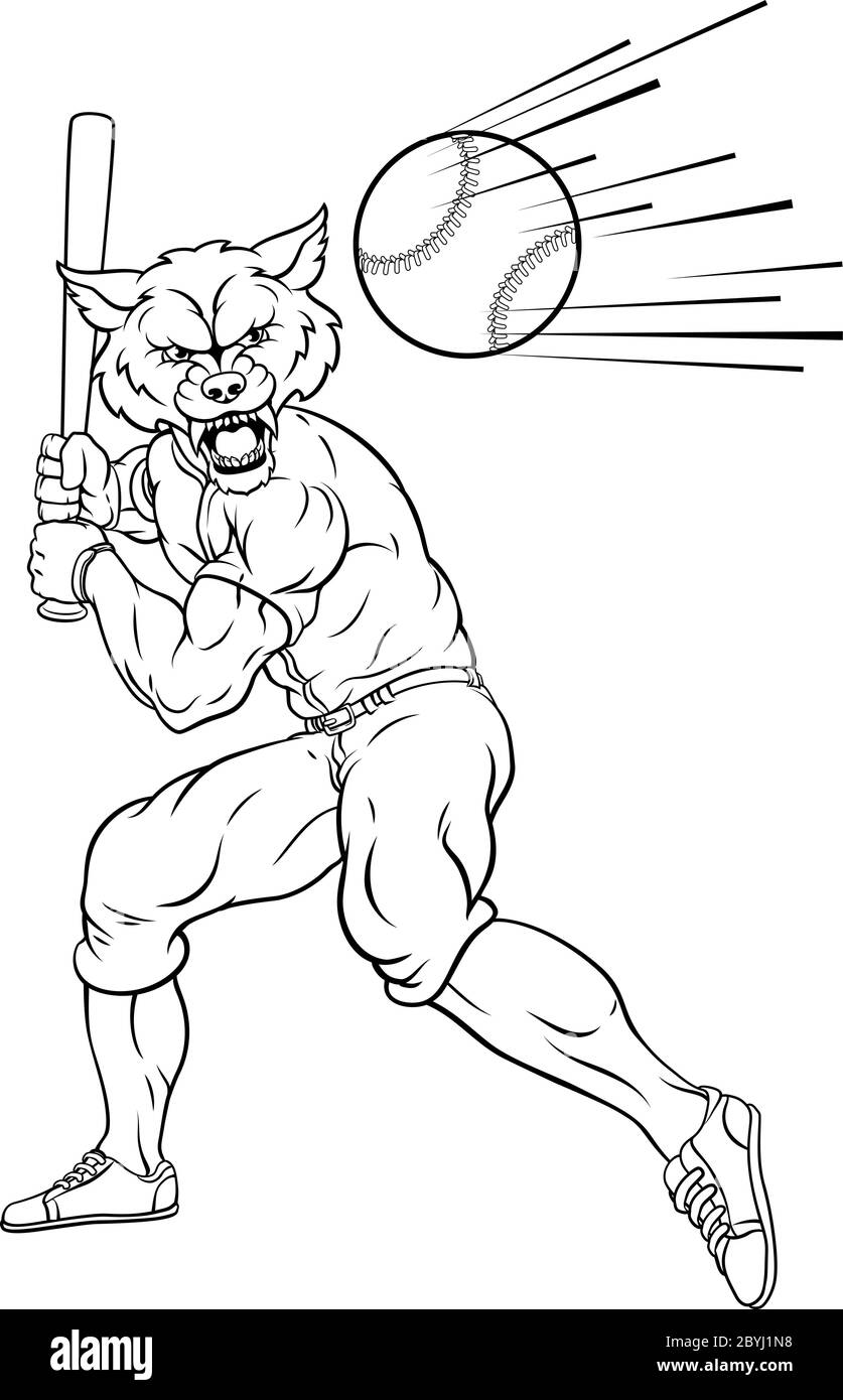 Wolf Baseball Player Mascot Swinging Bat at Ball Stock Vector Image ...