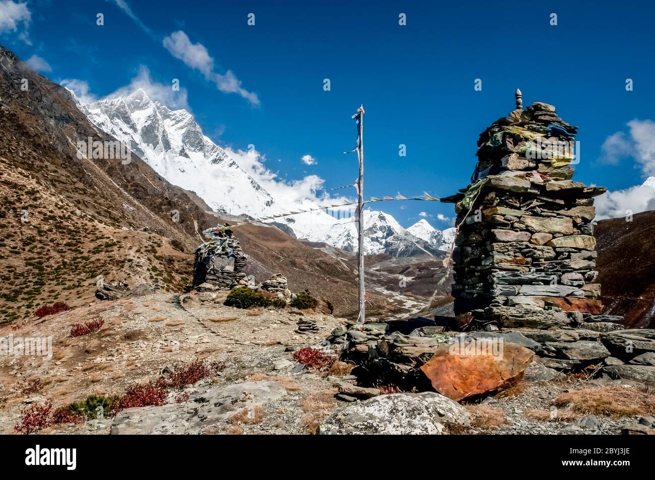 Nepal. Island Peak Trek. Looking up the Imja Khola valley towards Mount ...