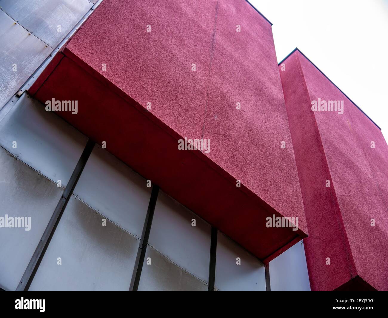 Grey and red walls of a modern building in Gyor, Hungary Stock Photo ...