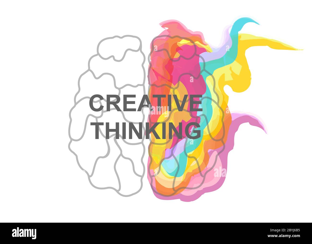 Linear vector illustration of human brain with watercolor splashes and ...