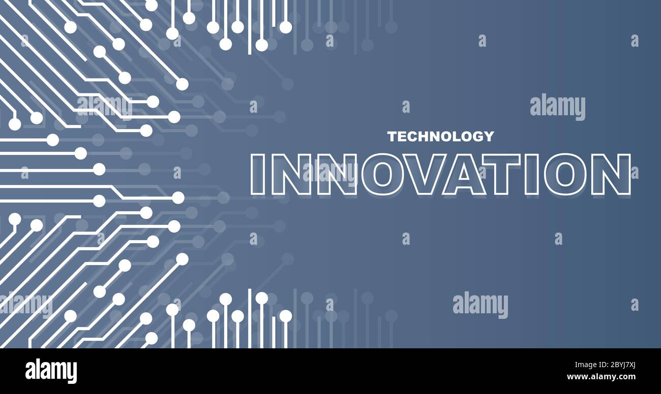 Words TECHNOLOGY INNOVATION on grey background with electric circuit ...