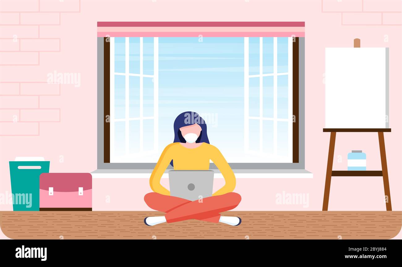 Laptop on window home Stock Vector Images - Alamy