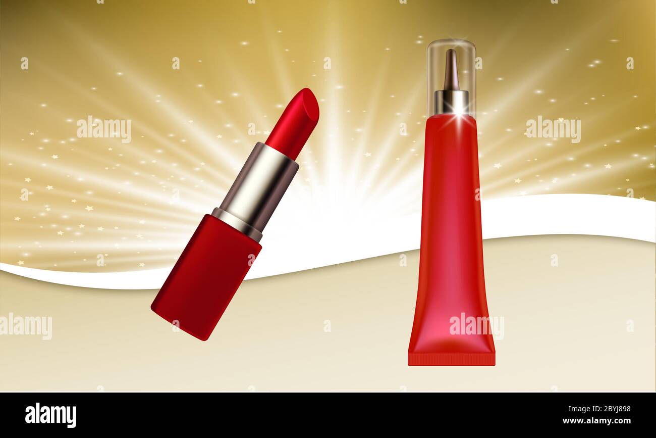 mock up illustration of female lip care product on abstract background ...