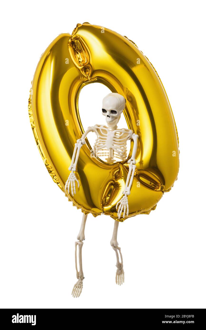 Skeleton in a balloon isolated on a white background. Zeroing concept ...