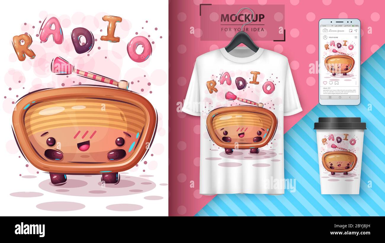 Cute radio poster and merchandising Stock Vector Image & Art - Alamy