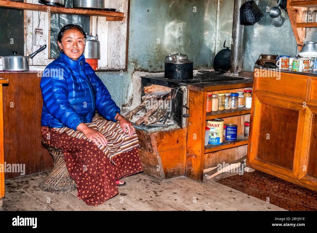 Nepal. Island Peak Trek. House proud with a local Sherpa lady at the ...