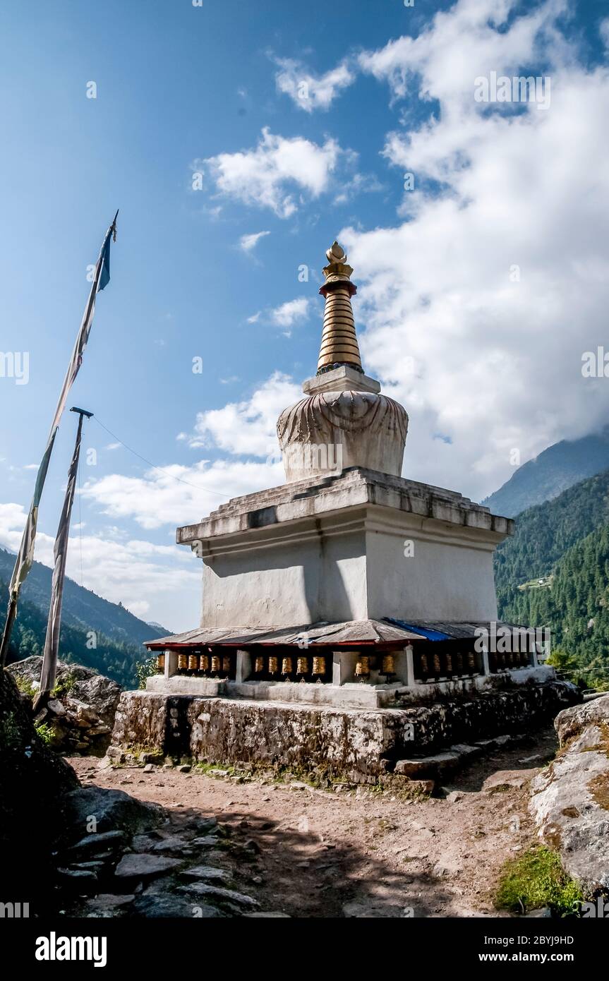 Nepal. Island Peak Trek. Bhuddist Chorten Stupa with Mani Prayer Stones ...