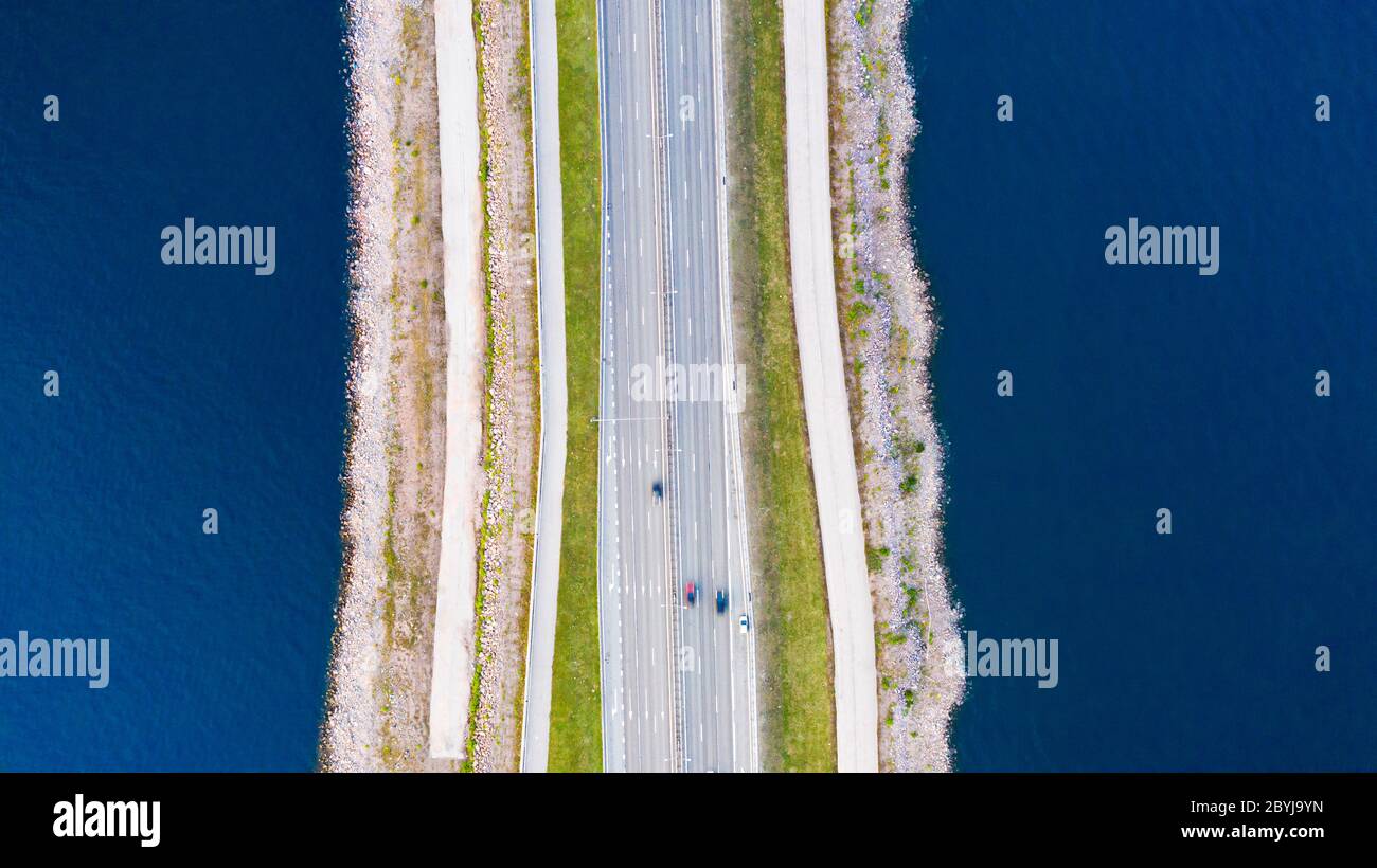 Aerial view of a high way road on the bridge. top view Stock Photo - Alamy