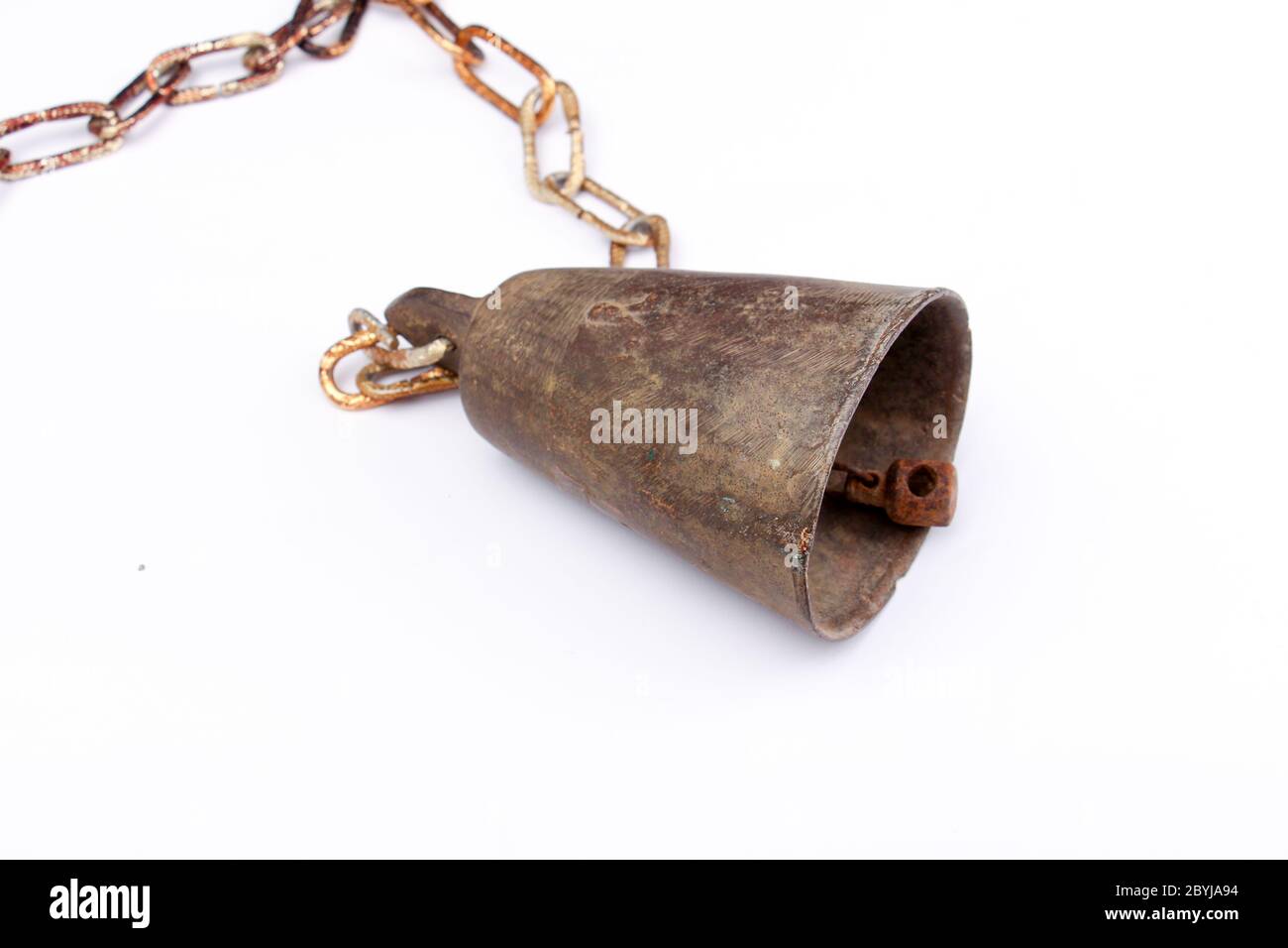 Cow,goat ,sheep bell with chain on white, image of a Stock Photo - Alamy