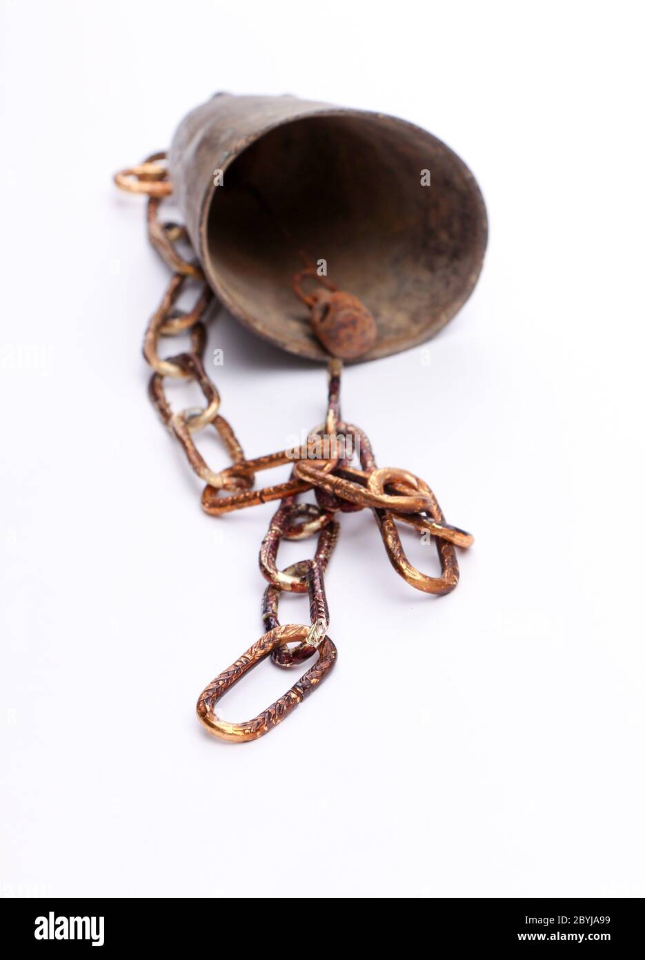 Cow,goat ,sheep bell with chain on white, image of a Stock Photo - Alamy