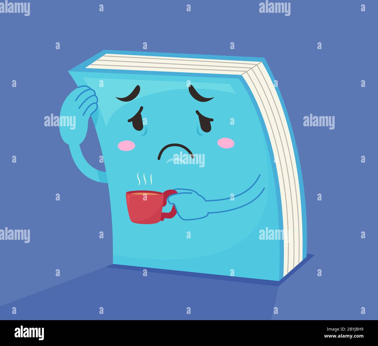Illustration of a Sad and Tired Book Mascot Holding a Cup of Coffee ...