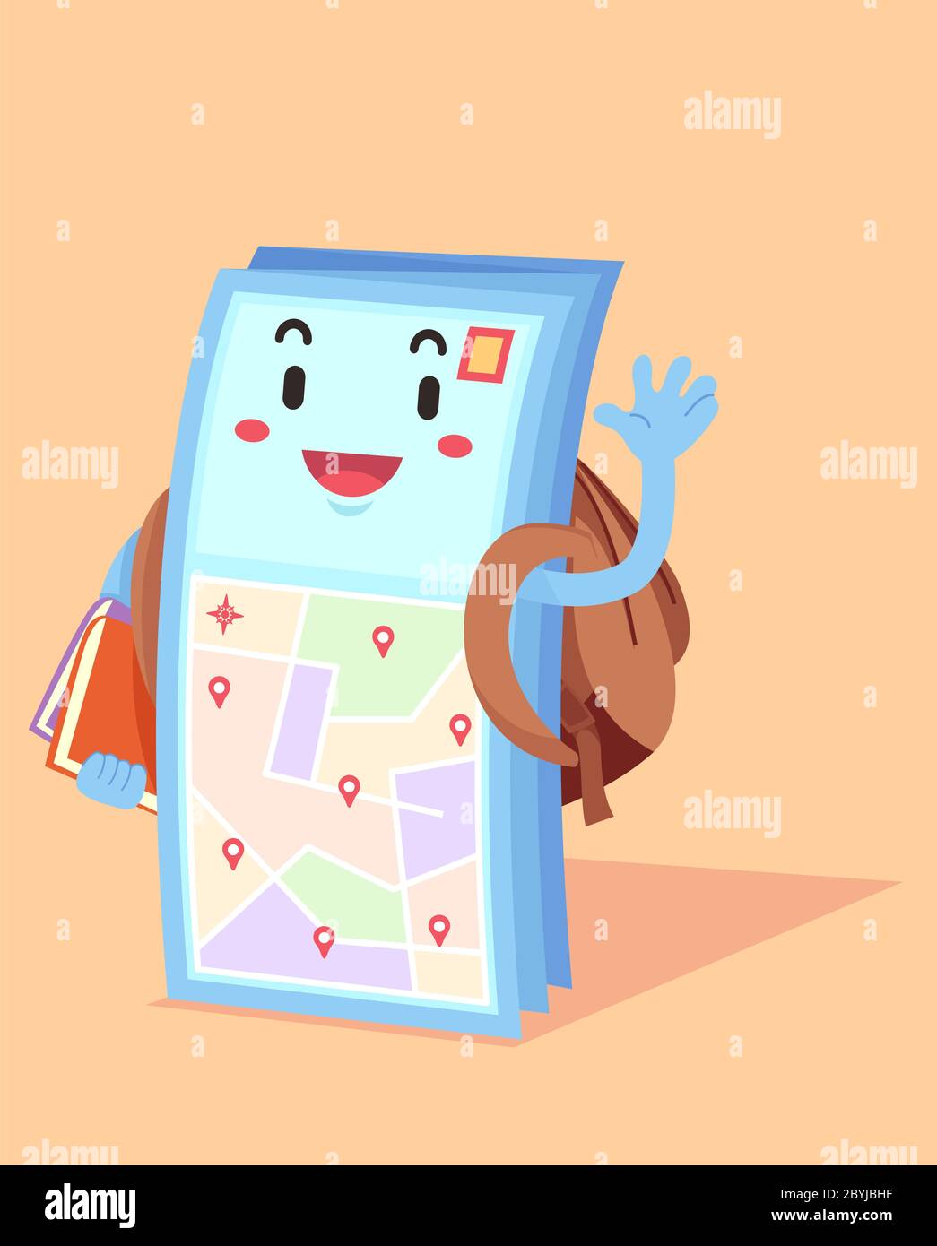 Illustration of a School Campus Map Mascot Student Waving and Carrying ...