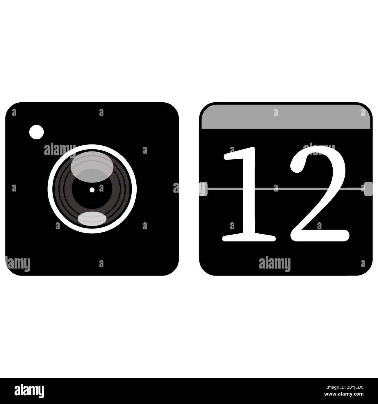camera, calendar icon flat black color isolated on white background ...
