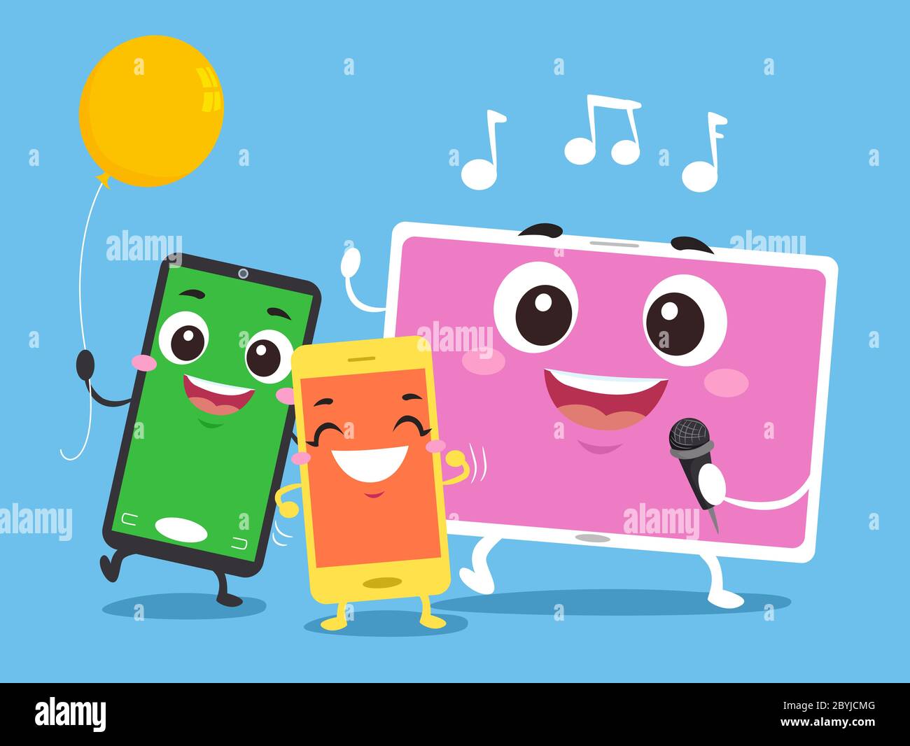 Illustration of Mobile Phone and Tablet Mascots Singing and Holding ...