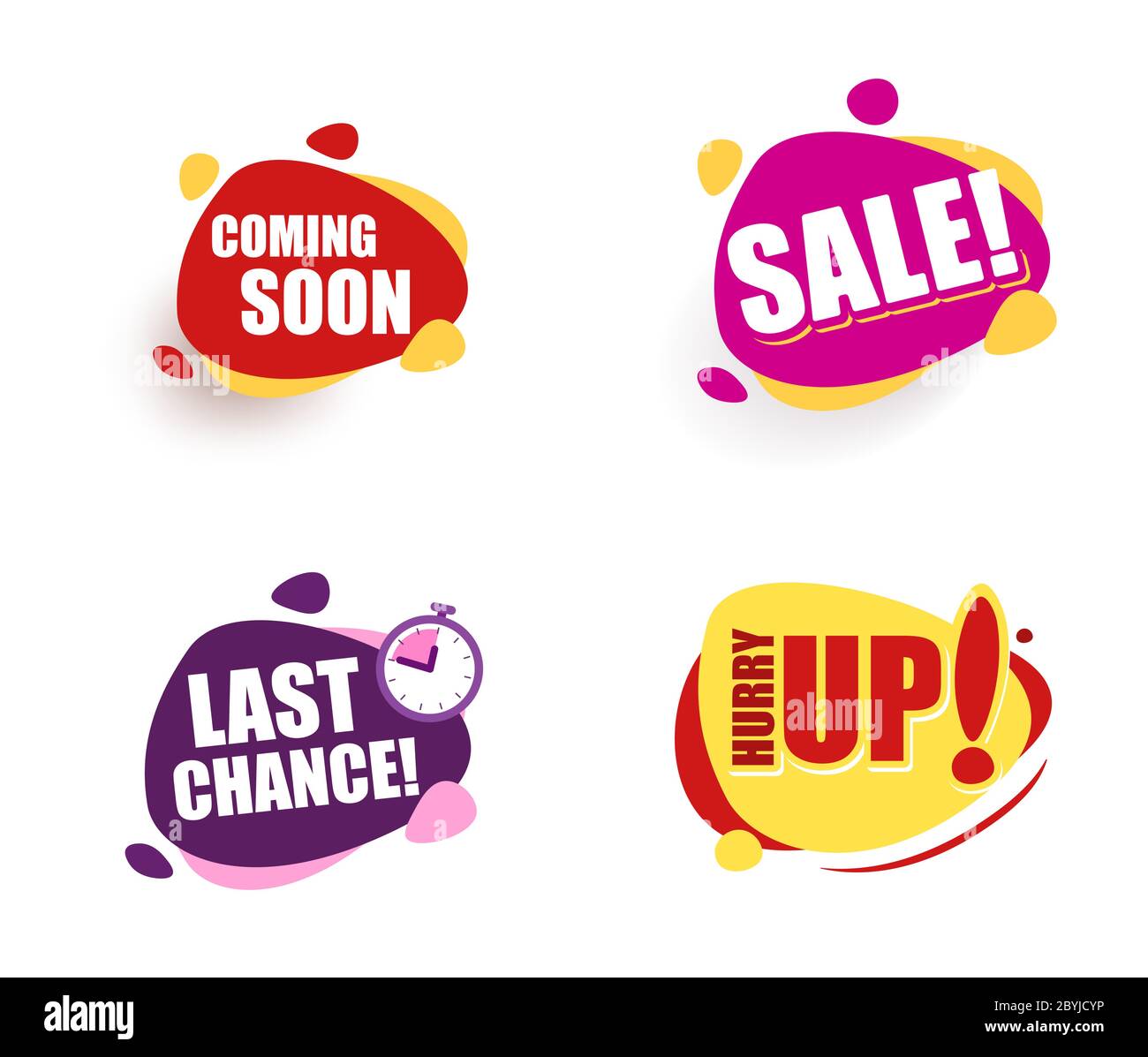 Set Speech bubble announcement. coming soon Sale last chance hurry up ...