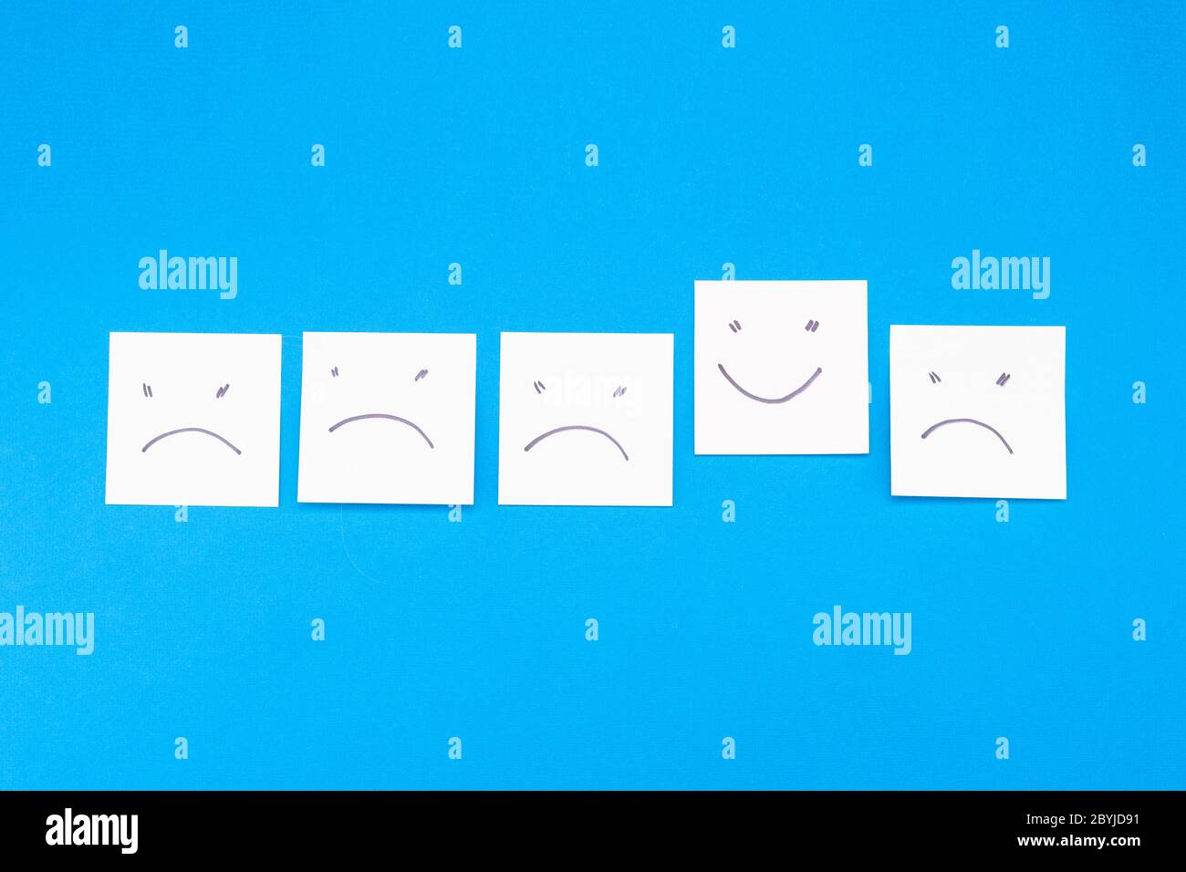 Many stickers - negative and positive emoticon on a blue background ...