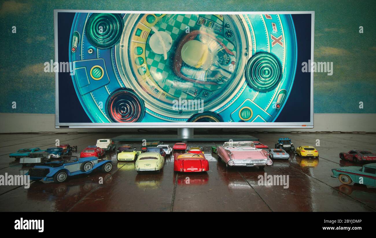concept Drive in movie with retro toys Stock Photo - Alamy