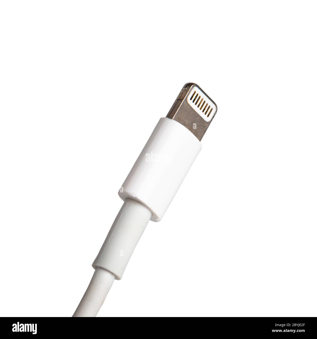 White USB-Lightning mobile charging cable, extremly close up, macro ...
