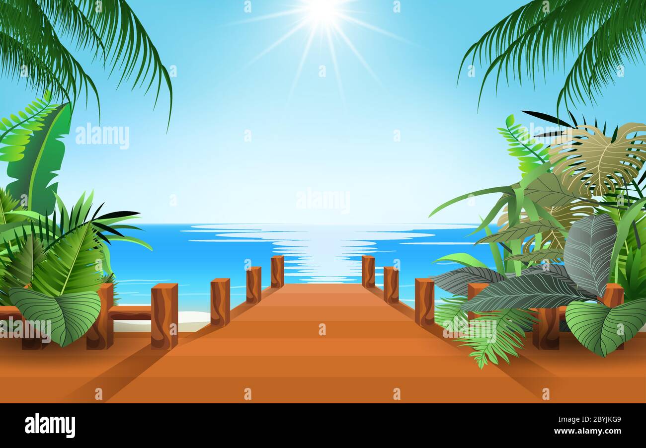 view of wooden bridge on the beach in the summer Stock Vector Image ...