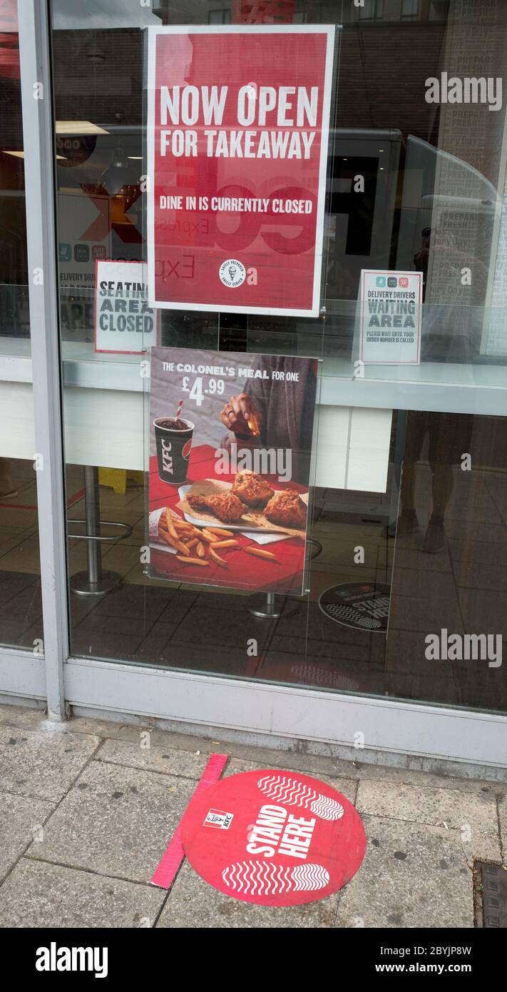 KFC poster telling customers that the shop is open for take away only ...