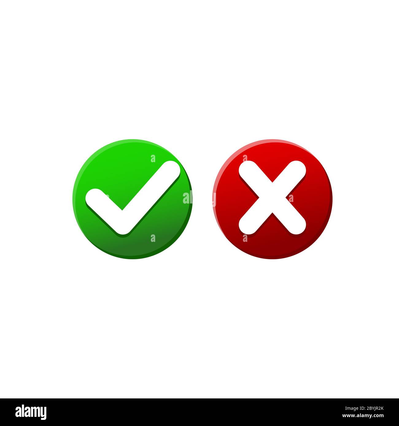 Check marks in red and green or tick, cross checkmarks flat icon on ...