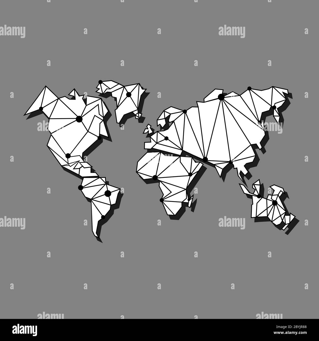 world map with shadow or all continents flat illustration on isolated ...