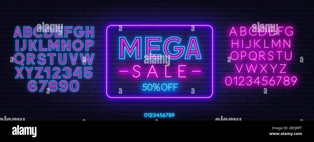 Mega sale neon sign on dark background. Template for design Stock ...