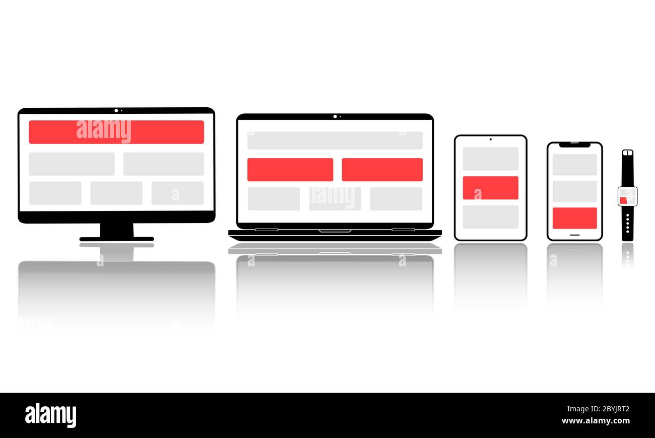New device icon flat set in black: smartphone, laptop, computer monitor ...