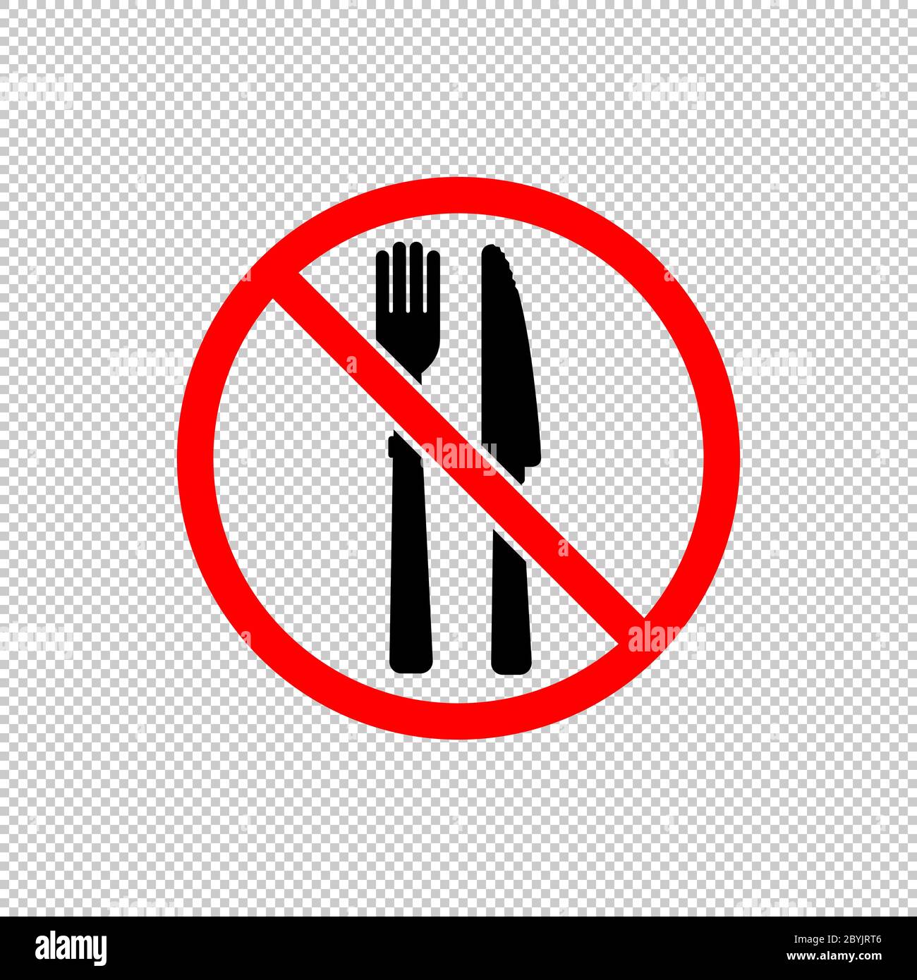 No food or stop eating icon in black and red. Fork and knife. Forbidden ...