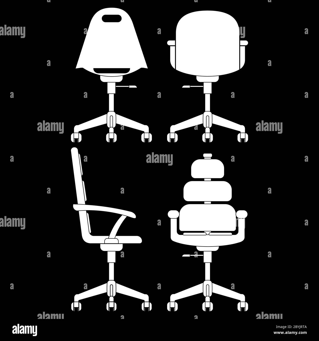 office chair set icons in white color isolated on black background. EPS ...
