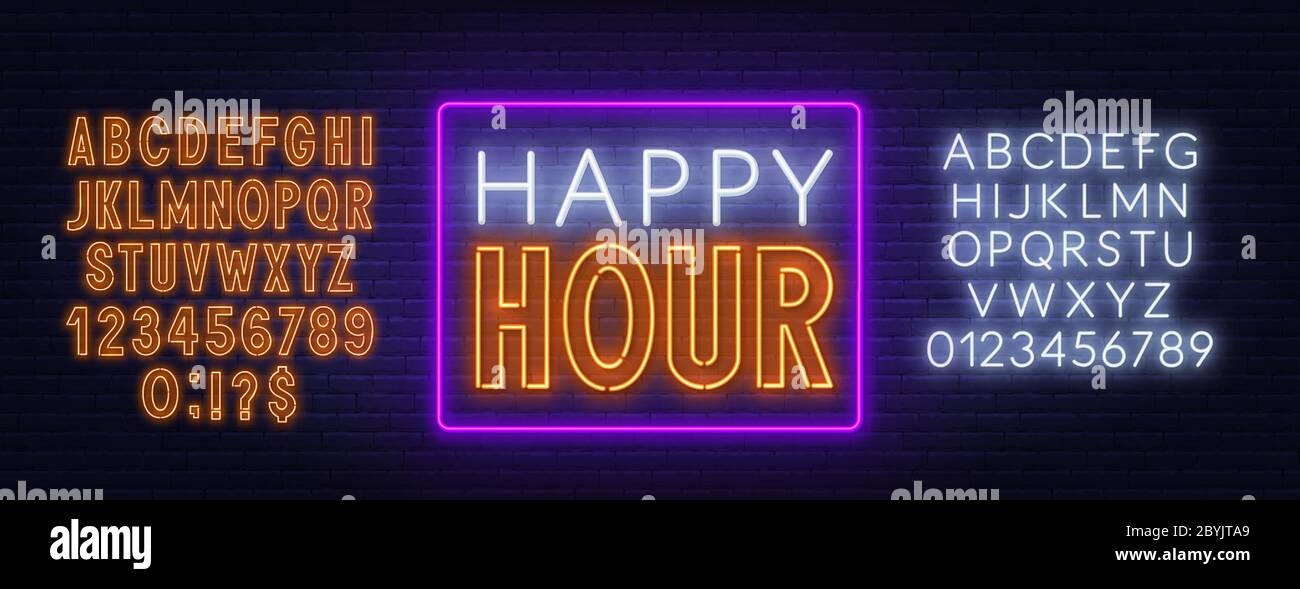 Neon happy hour Stock Vector Images - Alamy