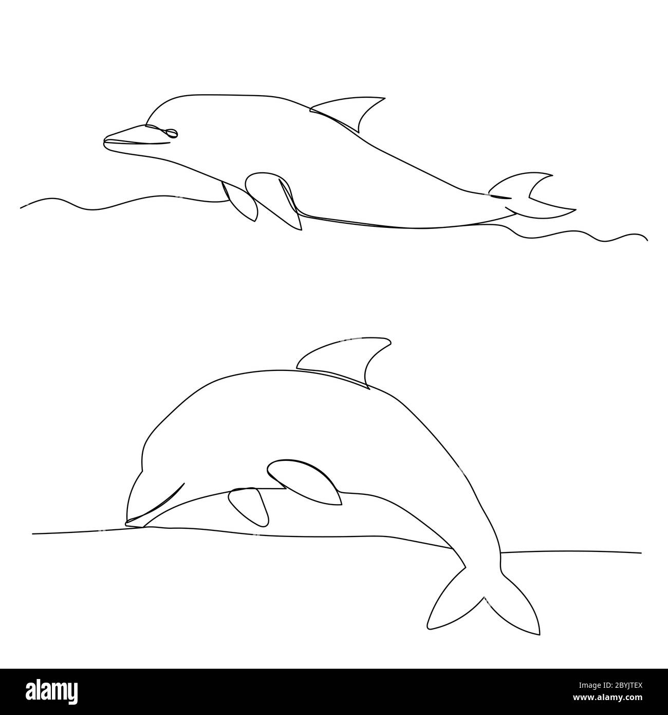 isolated, single line drawing continuous, dolphin Stock Vector Image ...