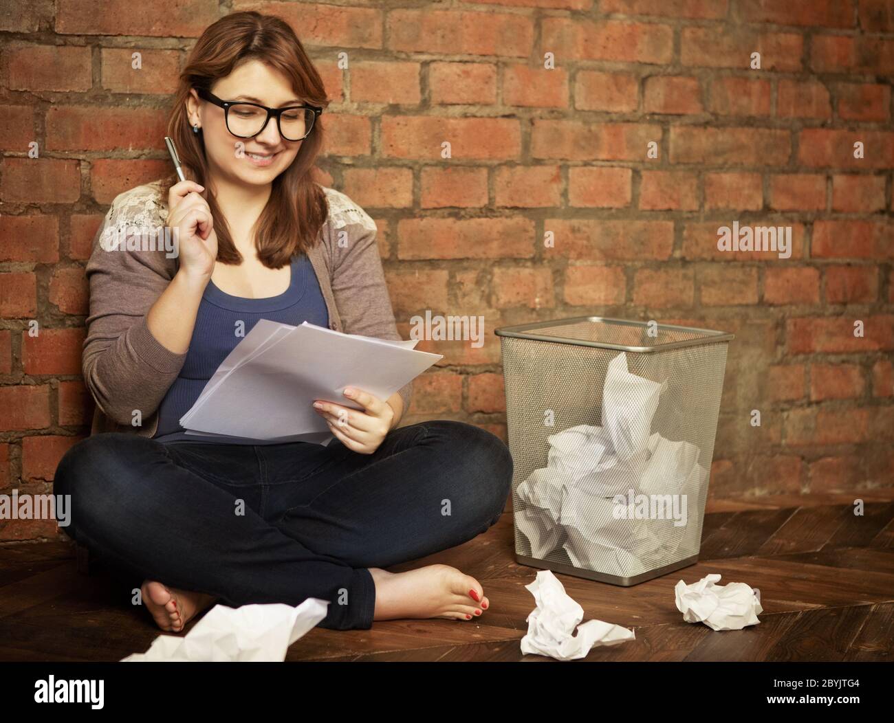 Young woman writer working Stock Photo - Alamy