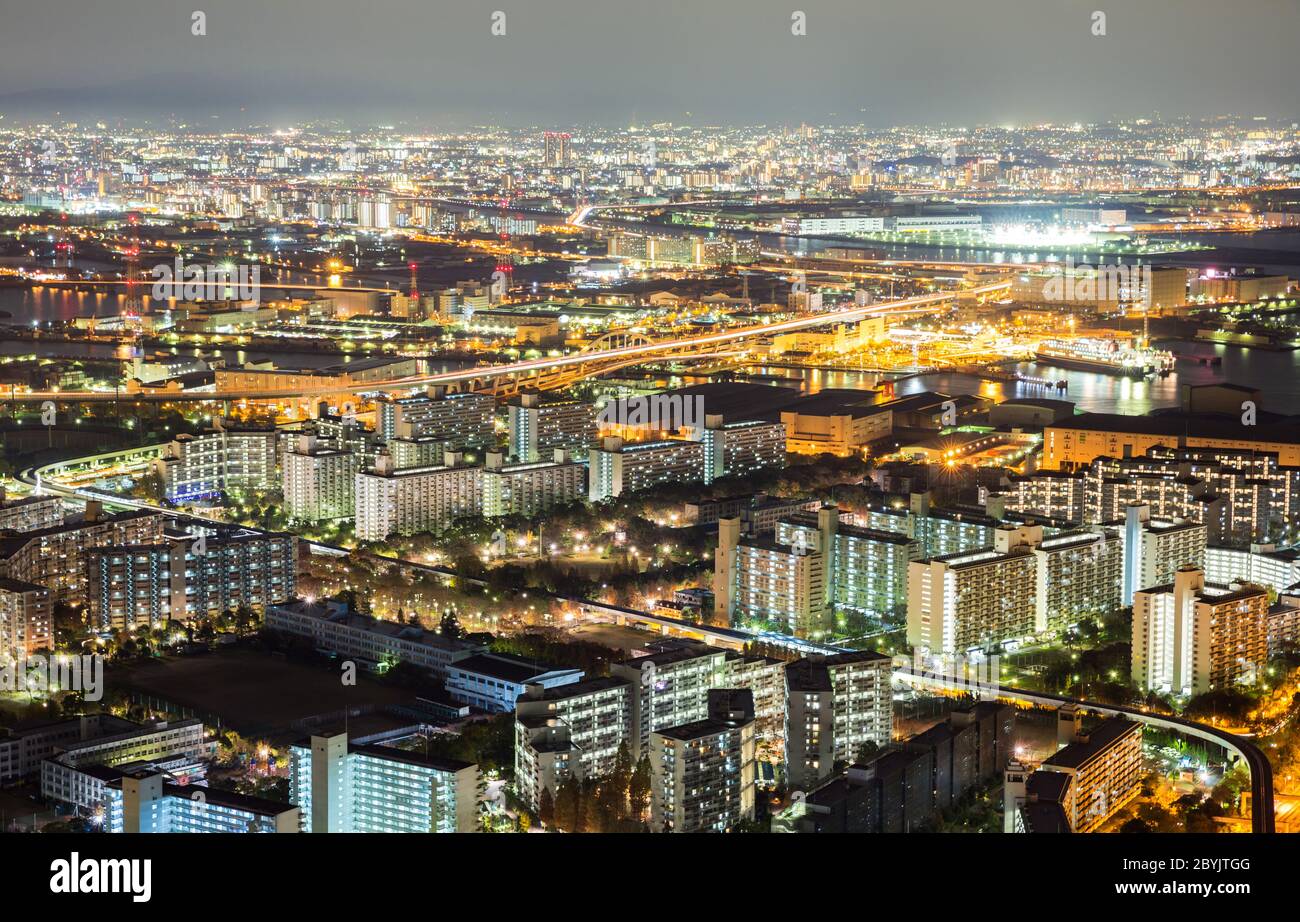 Osaka skyline building at night, Japan Stock Photo - Alamy