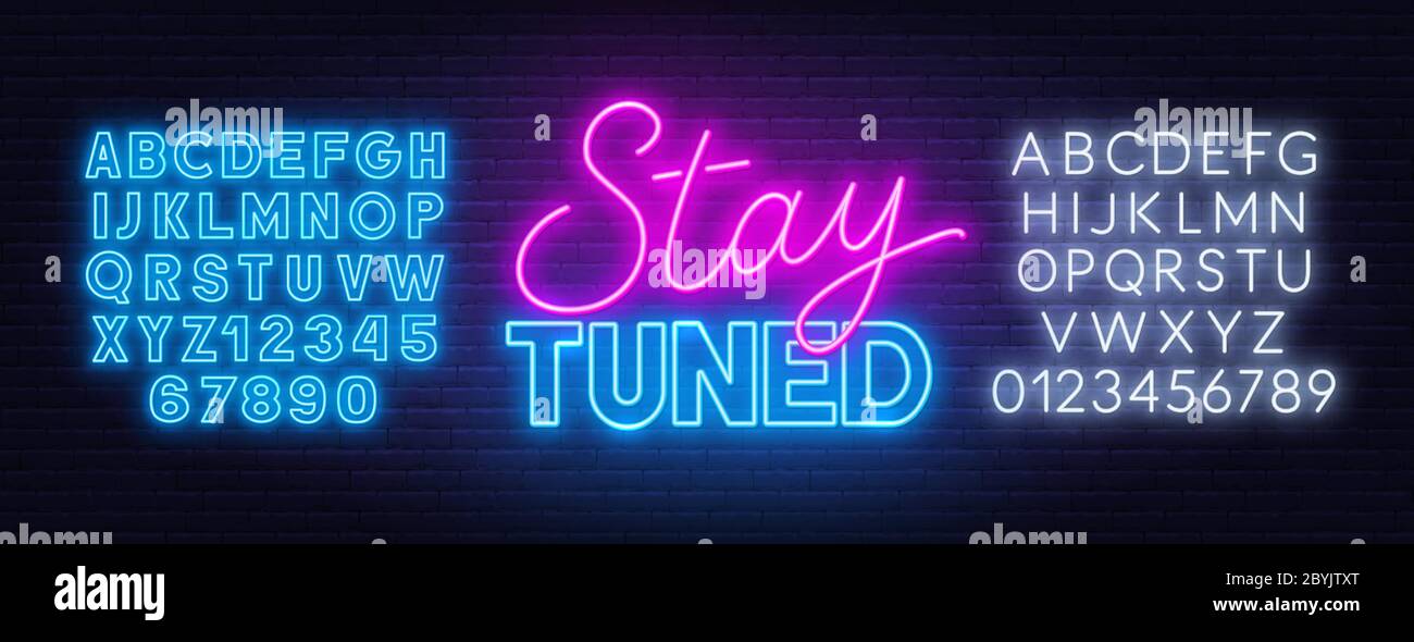 Neon sign stay tuned on brick wall background Stock Vector Image & Art ...