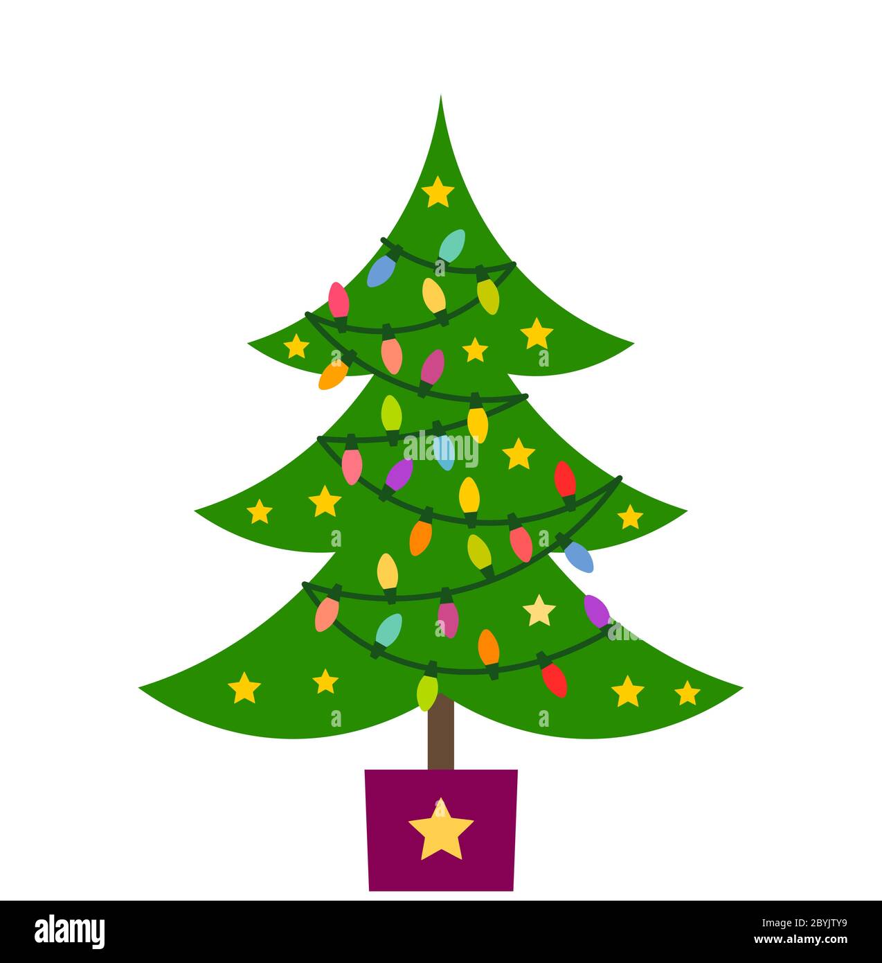 Christmas tree with lights and ornaments. Vector illustration Stock ...