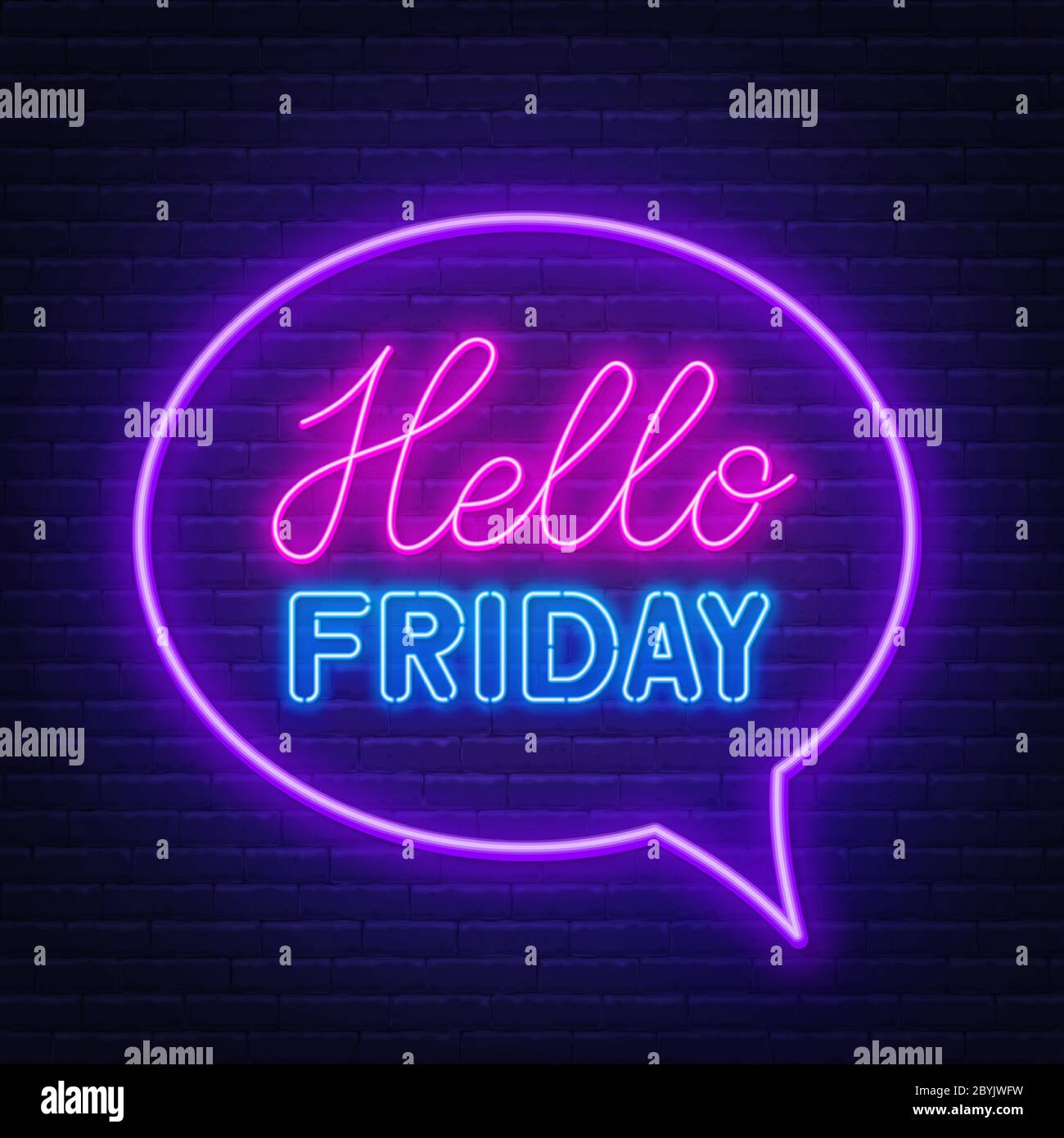 Hello Friday neon lettering on brick wall background Stock Vector Image ...