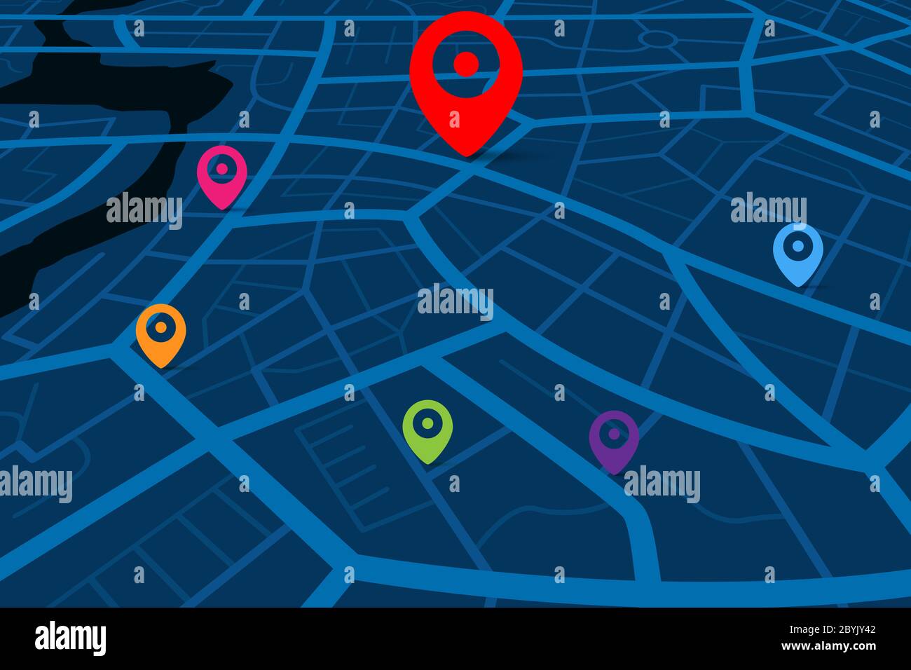 3D Isometric map with destination location point, Aerial clean top view ...