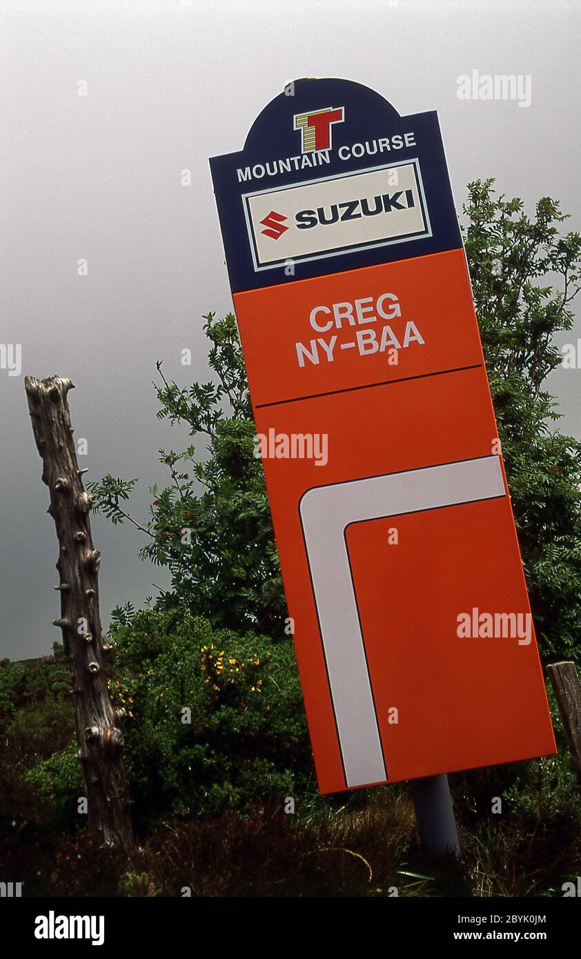 Road signs on the Isle of Man TT coarse in 1991 Stock Photo - Alamy