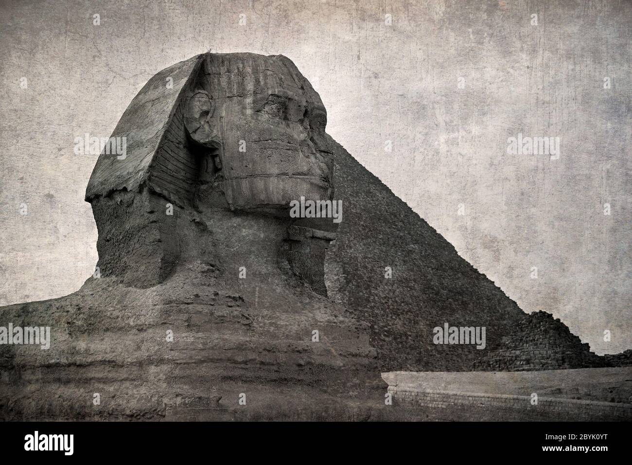 The Sphinx and Piramid, Giza, Egypt. Vintage style effect of old photo ...