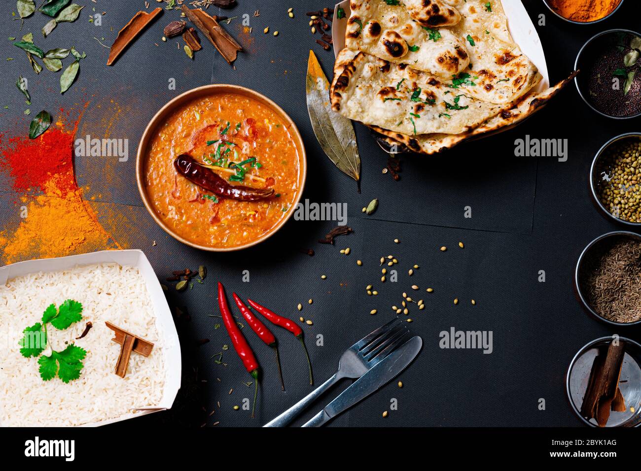 Indian food and spicy spices, stylish photos for the menu Stock Photo ...