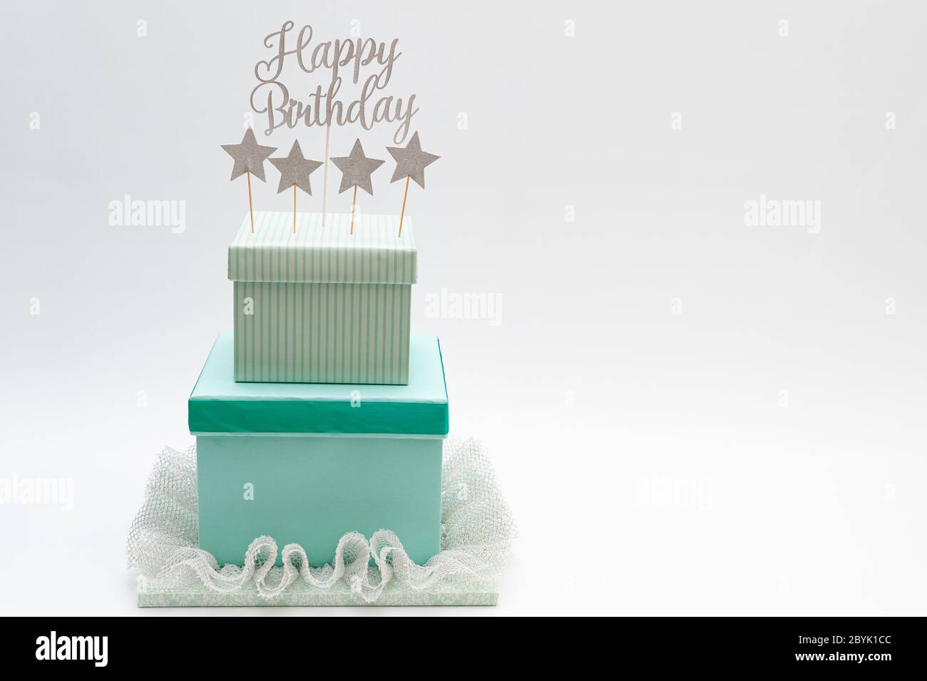 Fake cake - DIY Gift Box Cake. Birthday cake made with boxes. Decorated ...