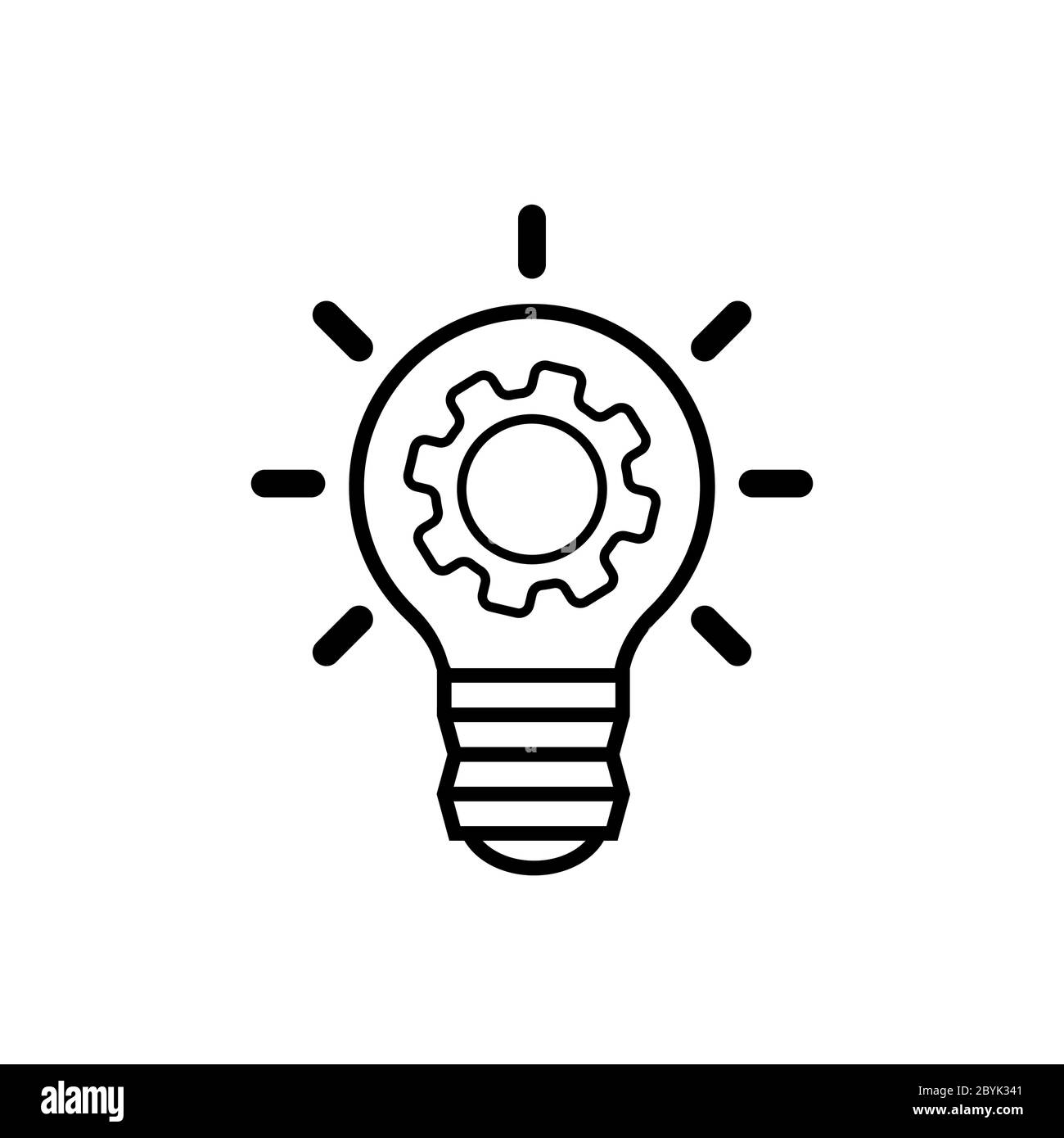 Light bulb idea icon with gears inside in black on an isolated white ...
