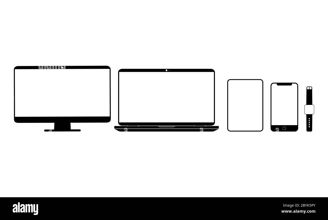 New device icon set in black: smartphone, laptop, computer monitor ...