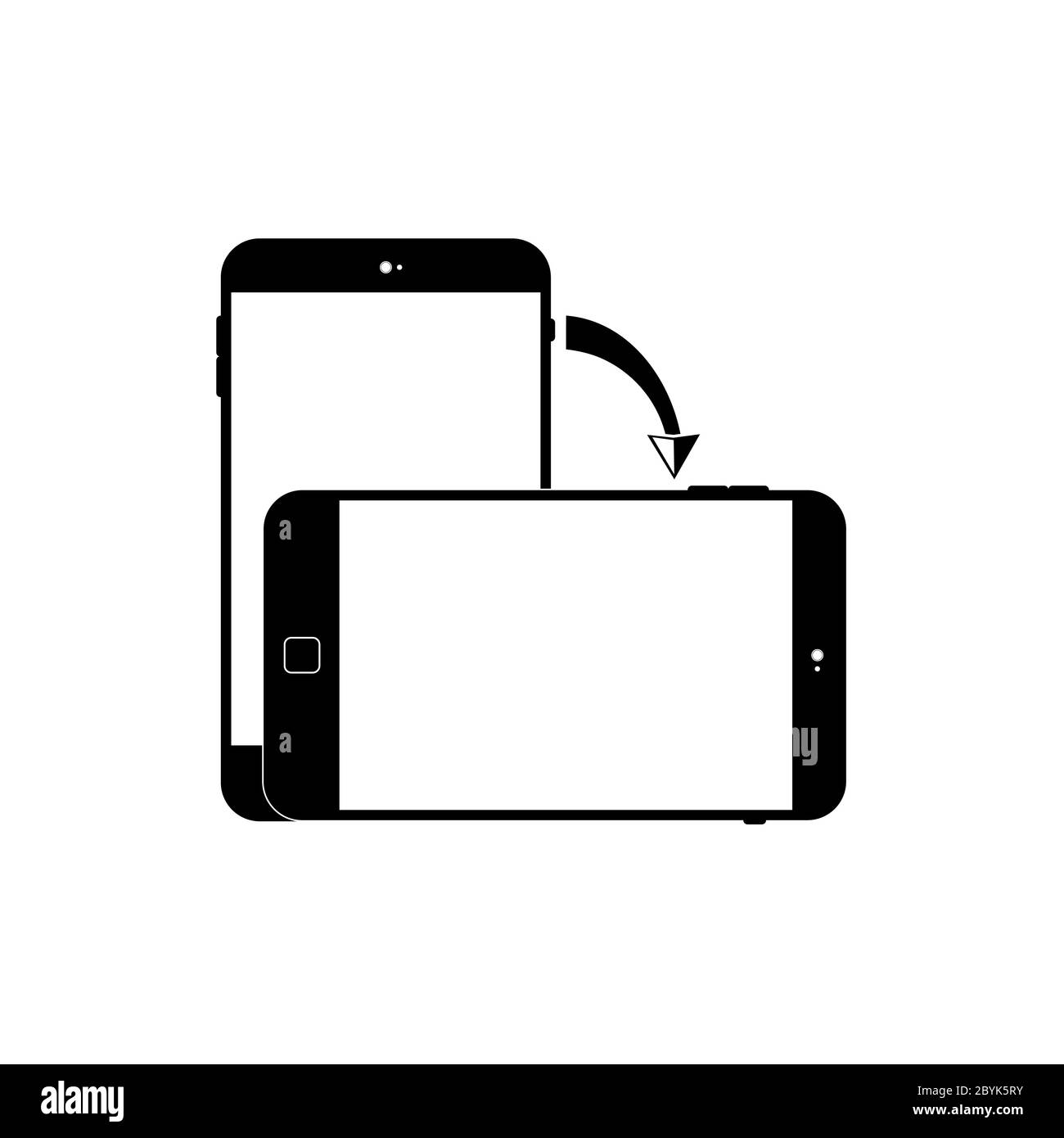 Rotate smartphone icon in black or device rotation symbol on isolated ...