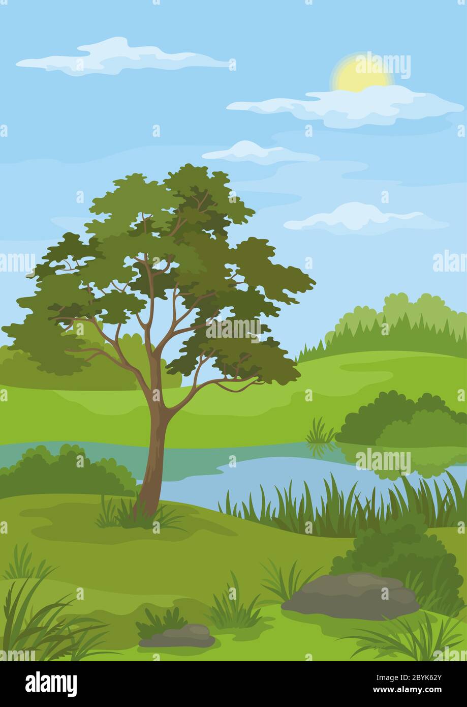 Landscape, pine tree and lake Stock Photo - Alamy