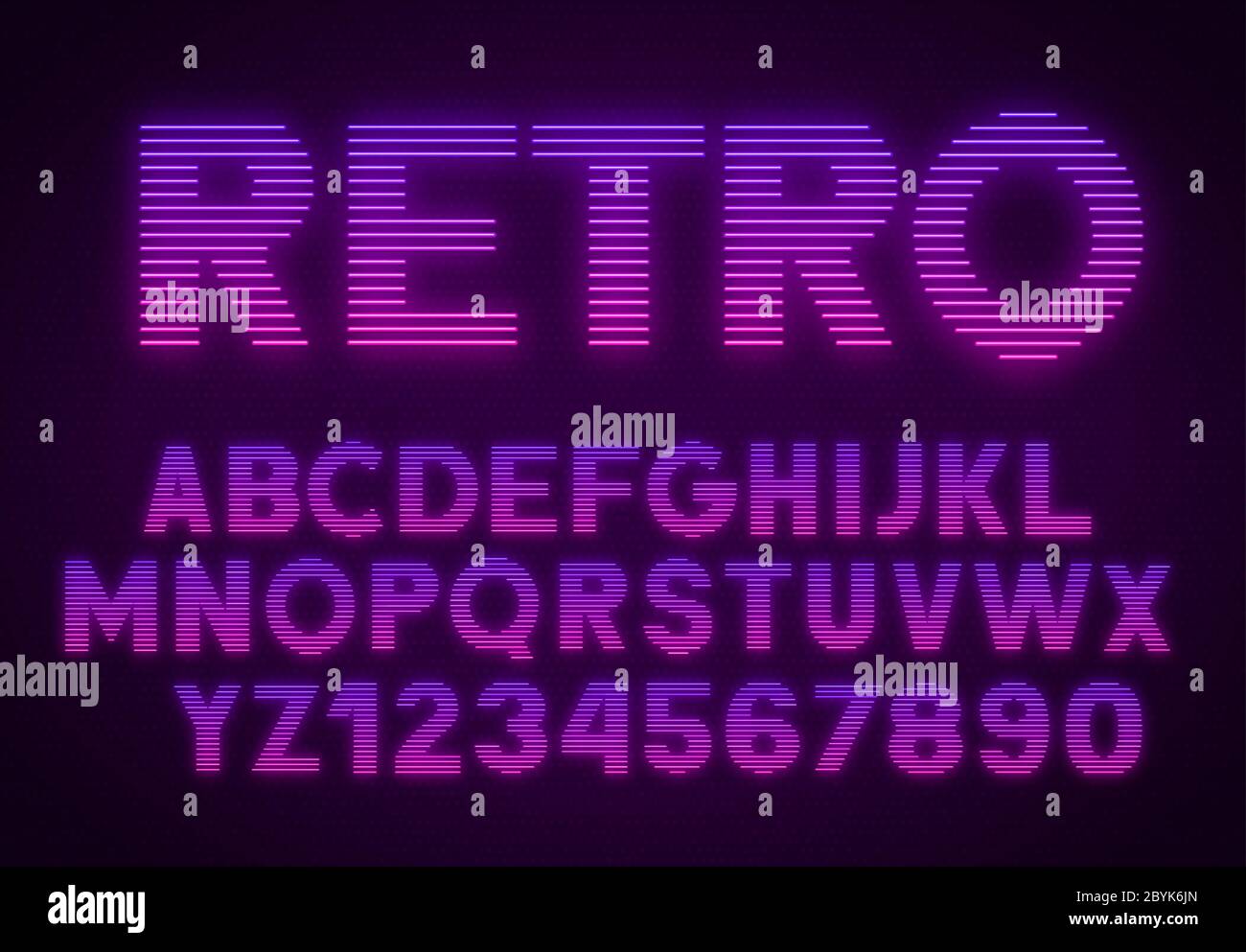 Futuristic retrowave font. Striped gradient glowing letters and numbers ...