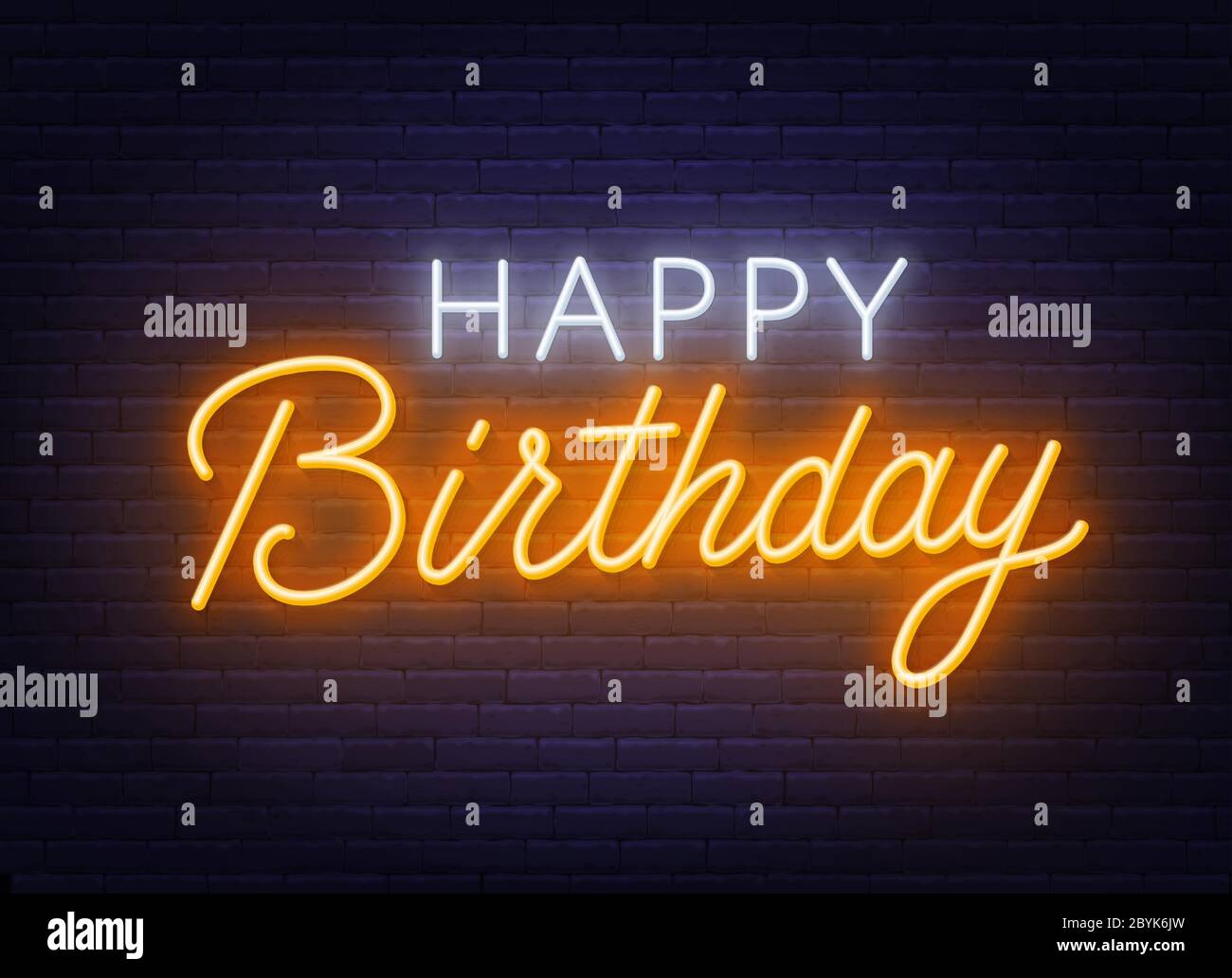 Happy birthday neon sign. Greeting card on dark background Stock Vector ...
