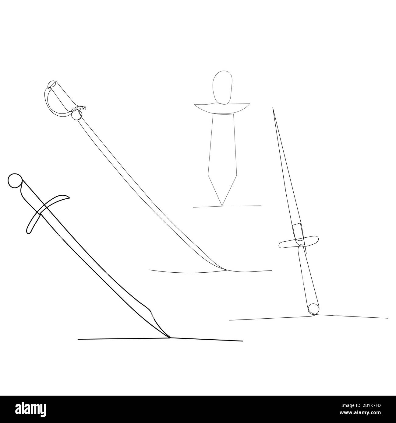 vector, isolated, continuous line drawing of swords Stock Vector Image ...